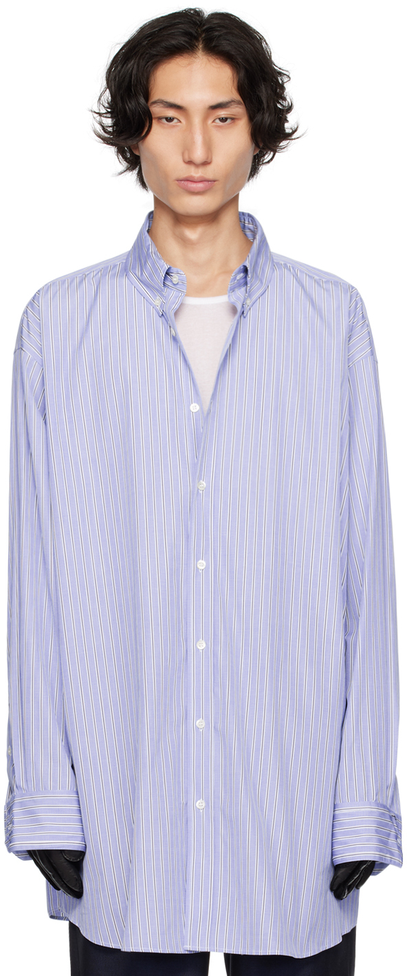 Maison Margiela Blue Striped Shirt In 002f Blue Stripes - 50% Off